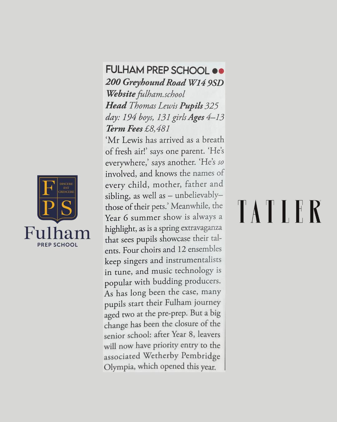 Fulham School Featured in Tatler | Fulham Prep School